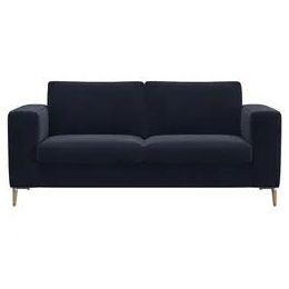 2-Sitzer FLEXLUX "Fiore Designsofa, bequem und komfortabel durch hochwertigen Sitzaufbau" Sofas Gr. B/H/T: 164cm x 85cm x 92cm, Material, blau (royal blau) breite Armlehnen, Kaltschaum, Füße Alu+ Eiche