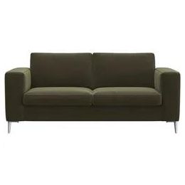 2-Sitzer FLEXLUX "Fiore, super Sitzkomfort durch Kaltschaum im Sitz" Sofas Gr. B/H/T: 164cm x 85cm x 92cm, Velvet, grün (moss grün) breite Armlehnen, Füße Alu