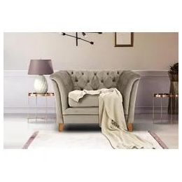 Sessel Home Affaire "Newport modernes Chesterfield" Gr. Samtvelours, B/H/T: 102cm x 76cm x 81cm, beige mit Knopfheftung im Rücken, Keder und feinen Armlehnen