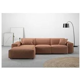 Ecksofa Andas "Glimminge auch in Breitcord, Feincord, Bouclé + Easy care-Bezug" Sofas Gr. B/H/T: 294cm x 71cm x 191cm, Chenille-Struktur, Recamiere links, braun L-Form, Breite 294, Zierkissen