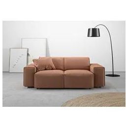 2-Sitzer Andas "Glimminge auch in Breitcord + Feincord Easy care-Bezug" Sofas Gr. B/H/T: 194cm x 71cm x 101cm, Chenille-Struktur, braun besondere Kedernähte,, Zierkissen