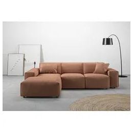 Ecksofa Andas "Glimminge L-Form auch in Breitcord, Feincord + Easy care-Bezug" Sofas Gr. B/H/T: 294cm x 71cm x 191cm, Chenille-Struktur, Ottomane links, braun Breite 264, Zierkissen