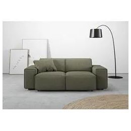 2-Sitzer Andas "Glimminge auch in Breitcord + Feincord Easy care-Bezug" Sofas Gr. B/H/T: 194cm x 71cm x 101cm, Bouclé, grün besondere Kedernähte,, Zierkissen