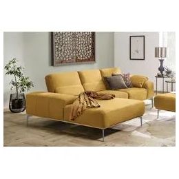 Ecksofa W.Schillig "run" Sofas Gr. B/H/T: 279cm x 88cm x 178cm, Longlife Xtra-Leder Z73, Recamiere links, mit Sitztiefenverstellung, gelb (sunrise z73) mit elegantem Holzsockel, Füße in Silber matt, Breite 279 cm