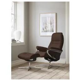 Relaxsessel stressless "Sunrise" Sessel Gr. Leder BATICK, Cross Base Schwarz, Relaxfunktion-Drehfunktion-PlusTMSystem-Gleitsystem-BalanceAdaptTM, B/H/T: 92cm x 105cm x 80cm, braun (malt brown batick) mit Hocker, Cross Base, Größe S, M & L, Holzakzent Schwarz