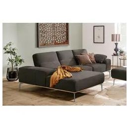 Ecksofa W.Schillig "run" Sofas Gr. B/H/T: 279cm x 88cm x 178cm, Longlife Xtra-Leder Z73, Recamiere links, mit Sitztiefenverstellung, grau (graphit z73) mit elegantem Holzsockel, Füße in Silber matt, Breite 279 cm