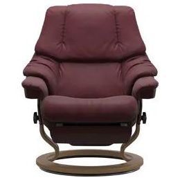 Relaxsessel stressless "Reno" Sessel Gr. Leder BATICK, PowerTM Leg & Back-Classic Base Eiche-L, B/H/T: 88cm x 98cm x 77cm, rot (bordeaux batick) elektrisch verstellbar, optional 2-motorisch, Größe M & L