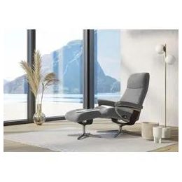 Relaxsessel stressless "View" Sessel Gr. Leder BATICK, Cross Base Braun, Relaxfunktion-Drehfunktion-PlusTMSystem-Gleitsystem-BalanceAdaptTM, B/H/T: 82cm x 109cm x 81cm, grau (wild dove batick) mit Cross Base, Größe S, M & L, Holzakzent Braun