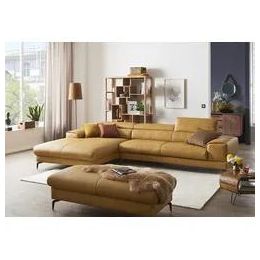 Ecksofa W.Schillig "piedroo" Sofas Gr. B/H/T: 343cm x 70cm x 193cm, Longlife Xtra-Leder Z69, Longchair links, mit Kopfteilverstellung-ohne Sitztiefenverstellung, gelb (kurkuma z69) Kopfteilverstellung, wahlweise mit Sitztiefenverstellung, Breite 343cm