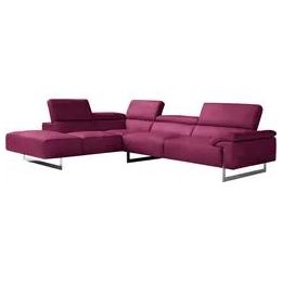 Ecksofa Egoitaliano "Malika" Sofas Gr. B/H/T: 300cm x 94cm x 107cm, Luxus-Microfaser BLUSH, Ottomane links, mit Kopfteilverstellung, pink (fuchsia) mit Ottomane, inkl. Kopfteilverstellung und chromfarbenen Metallfüßen