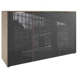 Kombikommode wimex "Level36 C by fresh to go" Sideboards Gr. B/H/T: 135cm x 84cm x 41cm, 4 St., grau (plankeneiche nachbildung/ glas grey) mit Glaselementen auf der Front, soft-close Funktion, 135cm breit