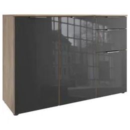 Kombikommode wimex "Level36 C by fresh to go" Sideboards Gr. B/H/T: 122cm x 84cm x 41cm, 2 St., grau (plankeneiche nachbildung/ glas grey) mit Glaselementen auf der Front, soft-close Funktion, 122cm breit