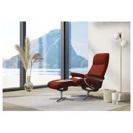 Relaxsessel stressless "View" Sessel Gr. ROHLEDER Stoff Q2 FARON, Cross Base Braun, Relaxfunktion-Drehfunktion-PlusTMSystem-Gleitsystem-BalanceAdaptTM, B/H/T: 82cm x 109cm x 81cm, rot (rust q2 faron) mit Cross Base, Größe S, M & L, Holzakzent Braun