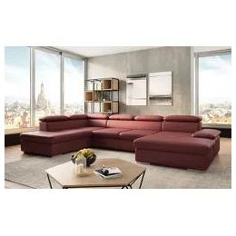 Sit & More Wohnlandschaft SIT & MORE "Valantine U-Form" Sofas Gr. B/H/T: 349cm x 73cm x 226cm, Material, Recamiere rechts, ohne Bettfunktion, rot (merlot) inkl. Kopf- und Armteilverstellung, wahlweise mit Bettfunktion