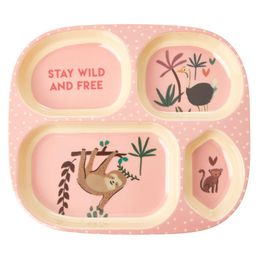 Rice Melamin Kinder Plate Jungle Animals, pink