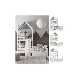 VICCO VitaliSpa Spielturmbett Kinderbett Spielbett Teddy Weiß modern 208x235 cm Massivholz Kinderzimmer Lattenrost Bett Schublade Abenteuerbett Kletterbett