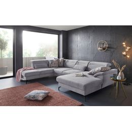 Sit & More Wohnlandschaft SIT & MORE "Percy U-Form", silber, B:343cm H:80cm T:235cm, Sofas, Wohnlandschaft, 15 cm Fu&szlig;h&ouml;he, Sitztiefenverstellung, wahlweise in 2 Fu&szlig;farben