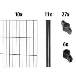 GARDEN 'N' MORE Einstabmattenzaun "mit Rundpfosten" Zaunelemente 10 Elemente für 20 m, LxH: 200 x 125 cm, mit 11 Pfosten Gr. H/L: 125 cm x 20 m H/L: 125 cm x 20 cm, grau (anthrazit) Zaunelemente