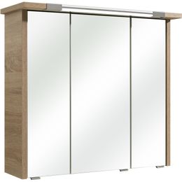 Spiegelschrank SAPHIR "Quickset 382 Badschrank, 3 Spiegeltüren, 6 Einlegeböden, 75 cm breit" Schränke Gr. B/H/T: 75 cm x 72 cm x 20 cm, 3 St., braun (eiche natur) Bad-Spiegelschränke inkl. LED-Beleuchtung, Türdämpfer, Schalter-Steckdosenkombination