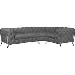 Chesterfield-Sofa LEONIQUE "Amaury L-Form", grau, B:264cm H:75cm T:204cm, Struktur (100% Polyester);Samtoptik (100% Polyester), Sofas, moderne Chersterfield-Optik, Breite 262 cm, Fußfarbe wählbar
