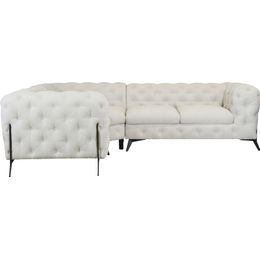 Chesterfield-Sofa LEONIQUE "Amaury L-Form", beige, B:264cm H:75cm T:204cm, Struktur (100% Polyester);Samtoptik (100% Polyester), Sofas, moderne Chersterfield-Optik, Breite 262 cm, Fußfarbe wählbar