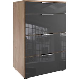 Schubkastenkommode wimex "Level36 C by fresh to go" Sideboards Gr. B/H/T: 54 cm x 84 cm x 41 cm, 4 St., grau (plankeneiche nachbildung, glas grey) mit Glaselementen auf der Front, soft-close Funktion, 54cm breit