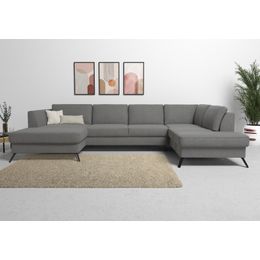 Sit & More Wohnlandschaft SIT & MORE "Olsen U-Form", grau, B:335cm H:88cm T:201cm, 98% Polyester 2%Polyamid, Sofas, Wohnlandschaft, inklusive Sitztiefenverstellung, wahlweise mit Bettfunktion, 15cm hoch