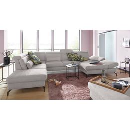 Sit & More Wohnlandschaft SIT & MORE "Brisbane U-Form", silber, B:367cm T:243cm, Soft clean (98% Polyester, 2% Polyamid), Sofas, Wohnlandschaft, Fu&szlig;h&ouml;he 12 cm, inklusive Sitztiefen-, Armteil- und Kopfteilverstellung