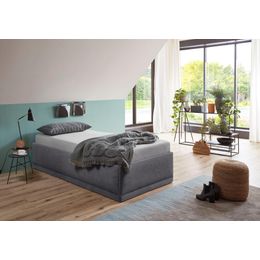 Polsterbett "Texel", grau (anthrazit), B:106cm H:42cm L:206cm, Bezug Bett: Veloursstoff 100% Polyester oder Microfaser (100% Polyester);Bonnell-Federkernmatratze: 51% Polypropylen, 39% Polyester und 10% Baumwolle;Kaltschaummatratze: 100% Polyester, Bezug abnehm- und waschbar bis 60C;Kissenbezug: 100% Polyester, Füllung : 100% Polyester (Hohlfaser), Westfalia Schlafkomfort, Betten, Komforthöhe mit 