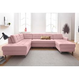 Sit & More Wohnlandschaft SIT & MORE "Picasso U-Form", rosa (flamingo), B:294cm H:80cm T:196cm, Luxus-Microfaser ALTARA NUBUCK (100% Polyester) / Struktur fein (100% Polyester);Luxus-Microfaser ALTARA NUBUCK (100% Polyester);Luxus-Microfaser ALTARA NUBUCK (100% Polyester) / Struktur (100% Polypropylen), Sofas, Wohnlandschaft, wahlweise mit Bettfunktion und Bettkasten