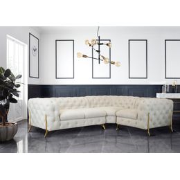 Chesterfield-Sofa LEONIQUE "Amaury L-Form", beige, B:264cm H:75cm T:204cm, Struktur (100% Polyester);Samtoptik (100% Polyester), Sofas, moderne Chersterfield-Optik, Breite 262 cm, Fußfarbe wählbar