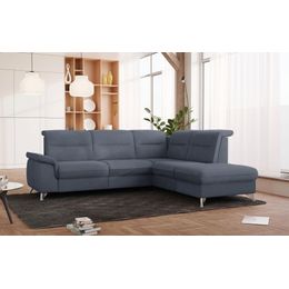 Sit & More Ecksofa SIT & MORE "Astoria L-Form", grau (grau, blau), B:256cm H:91cm T:225cm, 100% Polyester, Sofas, Ecksofa, wahlweise mit motorischer Relaxfunktion