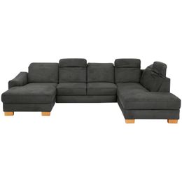 Wohnlandschaft Home Affaire "Dundee U-Form", grau (anthrazit), B:338cm H:86cm T:219cm, Luxus-Microfaser Florence (100% Polyester), Sofas, Wohnlandschaft, wahlweise mit Kopfteilverstellung und zus&auml;tzlich mit Bettfunktion