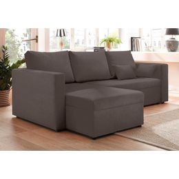 Ecksofa Home Affaire "Pur L-Form", braun, B:224cm H:87cm T:160cm, Struktur (100% Polyester);100% Polyester Melrose;Luxus-Microfaser Nubuk (100% Polyester), Sofas, Ecksofa, wahlweise mit Bettfunktion