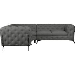 Chesterfield-Sofa LEONIQUE "Amaury L-Form", grau, B:264cm H:75cm T:204cm, Struktur (100% Polyester);Samtoptik (100% Polyester), Sofas, moderne Chersterfield-Optik, Breite 262 cm, Fußfarbe wählbar