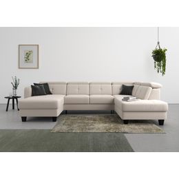 Sit & More Wohnlandschaft SIT & MORE "Belluci U-Form", grau (elephant), B:321cm H:85cm T:195cm, Sofas, Wohnlandschaft, Kopfteilverstellung und Federkern, wahlweise mit Bettfunktion