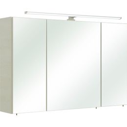 Spiegelschrank SAPHIR "Quickset Badezimmer-Spiegelschrank inkl LED-Aufsatzleuchte" Schränke Gr. B/H/T: 110 cm x 70 cm x 20 cm, 3 St., weiß (eiche weiß) Spiegelschrank mit Beleuchtung Spiegelschränke 110 cm breit, inkl. Türdämpfer, 3 Spiegeltüren, Steckdose