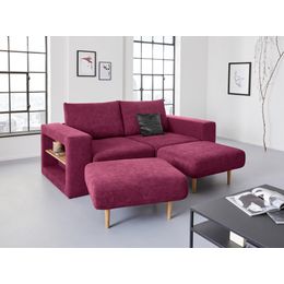 3-Sitzer "Looksvb", lila (beere), B:212cm H:96cm T:107cm, LOOKS by Wolfgang Joop, Sofas, Verwandlungssofa: aus Sofa wird Sofa mit 2 Hockern, mit Regalfunktion