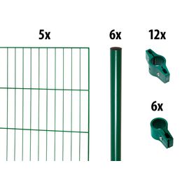 GARDEN 'N' MORE Einstabmattenzaun "mit Rundpfosten" Zaunelemente 5 Elemente für 10 m, LxH: 200 x 103 cm, mit 6 Pfosten Gr. H/L: 100 cm x 10 m H/L: 100 cm x 10 cm, grün Zaunelemente