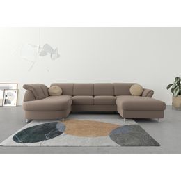Sit & More Wohnlandschaft SIT & MORE "Apulia U-Form", grau (taupe), B:304cm H:78cm T:192cm, Webstoff (100% Polyester);Struktur weich (90% Polyester, 10% Polyamid);Luxus-Microfaser Euphoria (100% Polyester), Sofas, Wohnlandschaft, wahlweise Bettfunktion, Bettkasten und Kopf- und Armteilverstellung