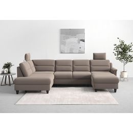 Sit & More Wohnlandschaft SIT & MORE "Far&ouml; U-Form", grau (taupe), B:325cm H:90cm T:187cm, Sofas, Wohnlandschaft, inklusive Federkern, wahlweise mit Bettfunktion und Bettkasten
