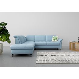 Sit & More Ecksofa SIT & MORE "Maggiore L-Form", blau (hellblau), B:261cm T:224cm, 98% Polyester, 2% Polyamid, Sofas, Ecksofa, wahlweise mit Kopfteilverstellung, Bettfunktion und Stauraum