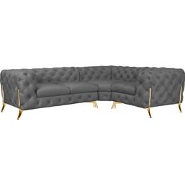 Chesterfield-Sofa LEONIQUE "Amaury L-Form", grau, B:264cm H:75cm T:204cm, Struktur (100% Polyester);Samtoptik (100% Polyester), Sofas, moderne Chersterfield-Optik, Breite 262 cm, Fußfarbe wählbar