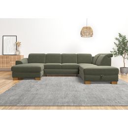 Wohnlandschaft Home Affaire "Dundee U-Form", gr&uuml;n, B:338cm H:86cm T:219cm, Flachgewebe (100% Polyester), Sofas, Wohnlandschaft, wahlweise mit Kopfteilverstellung und zus&auml;tzlich mit Bettfunktion