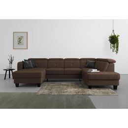 Sit & More Wohnlandschaft SIT & MORE "Belluci U-Form", braun (dunkelbraun), B:321cm H:85cm T:195cm, Sofas, Wohnlandschaft, Kopfteilverstellung und Federkern, wahlweise mit Bettfunktion