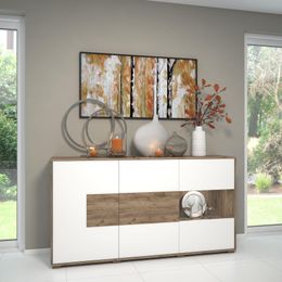 Kommode Places of Style "Stela" Sideboards Gr. B/H/T: 179,8 cm x 96,7 cm x 40,6 cm, weiß (tobaco oak, crystal white hochglanz) Kommode mit Push-to-open und Soft-Close-Funktion