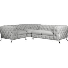 Chesterfield-Sofa LEONIQUE "Amaury L-Form", silber, B:264cm H:75cm T:204cm, Struktur (100% Polyester);Samtoptik (100% Polyester), Sofas, moderne Chersterfield-Optik, Breite 262 cm, Fußfarbe wählbar