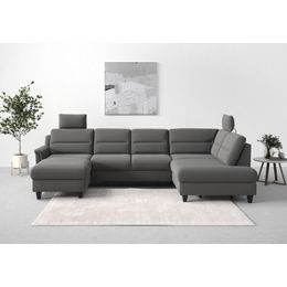 Sit & More Wohnlandschaft SIT & MORE "Far&ouml; U-Form", grau, B:325cm H:90cm T:187cm, Sofas, Wohnlandschaft, inklusive Federkern, wahlweise mit Bettfunktion und Bettkasten