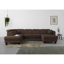 Sit & More Wohnlandschaft SIT & MORE "Belluci U-Form", braun (dunkelbraun), B:321cm H:85cm T:195cm, Sofas, Wohnlandschaft, Kopfteilverstellung und Federkern, wahlweise mit Bettfunktion