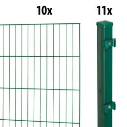 GARDEN 'N' MORE Einstabmattenzaun "Standard" Zaunelemente 10 Elemente für 20 m, L: 200 cm, mit 11 Pfosten Gr. H/L: 100 cm x 20 m H/L: 100 cm x 20 cm, grün Zaunelemente